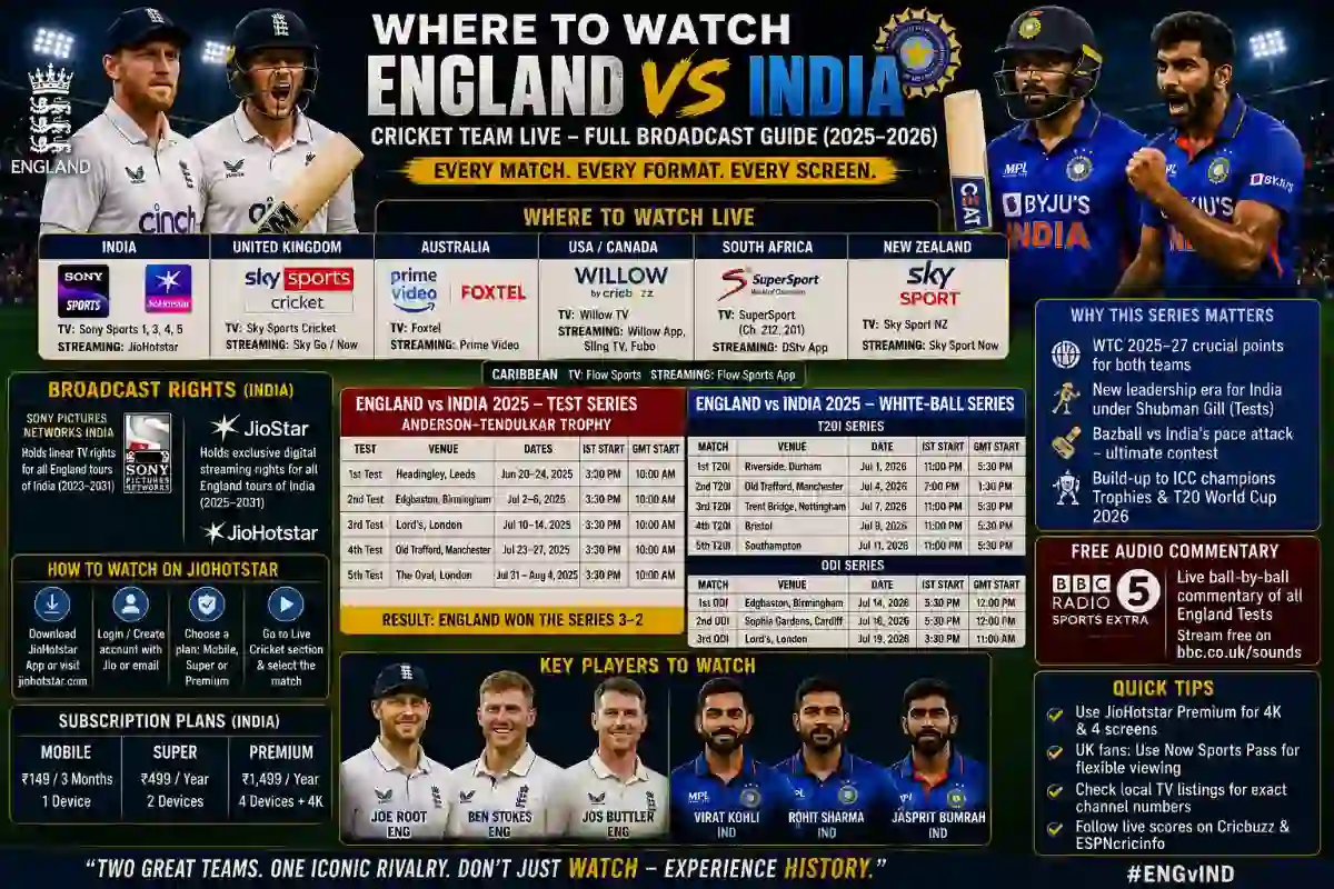Where To Watch England Cricket Team Vs India National Cricket Team ...